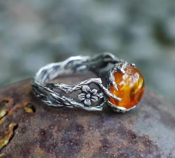 Einfache Mode-Trend Retro Bernstein Stein Ring Gr. 8 (Gebraucht) in ...