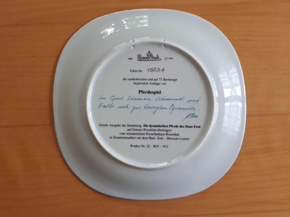 Rosenthal Porzellan, Sammelteller von Hans Erni, Pferdespiel (Gebraucht) in Zürich für CHF 18 ...
