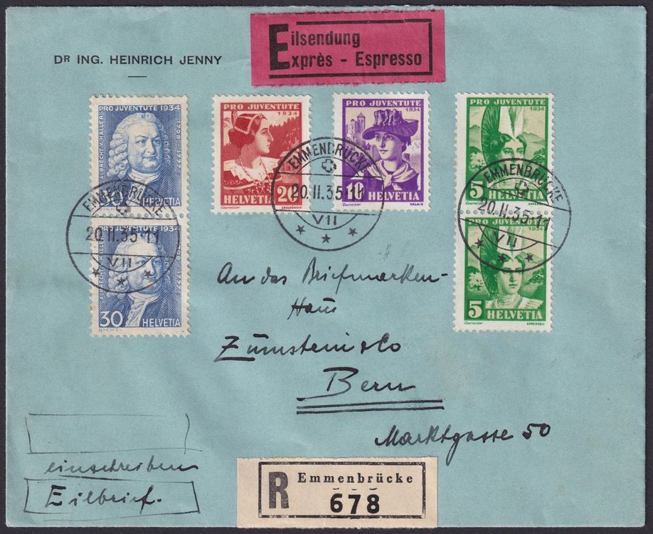 1934 - LUXUS-Satzbrief J69-J72 von EMMENBRÜCKE LU +Express (Gebraucht) in Sursee für CHF 40 ...