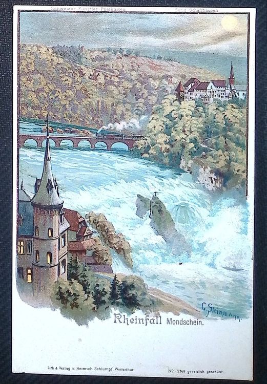 AK Schaffhausen Rheinfall künstlerkarte Steinmann Mond | Kaufen auf Ricardo