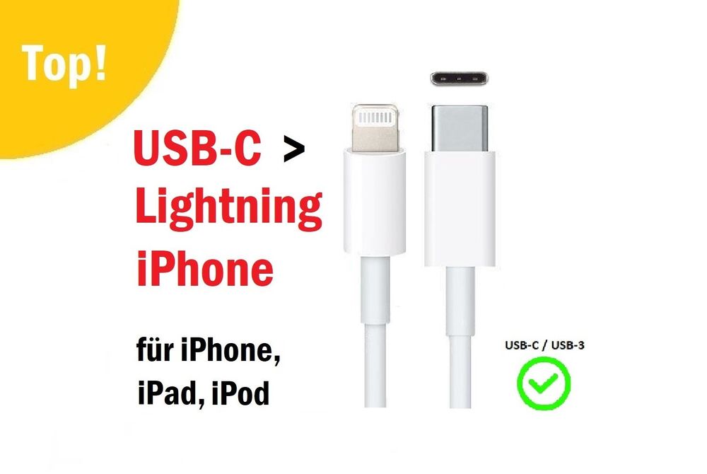 Lade-Kabel LIGHTNING / USB Typ-C kompatibel iPhone iPad iPod (Neu ...