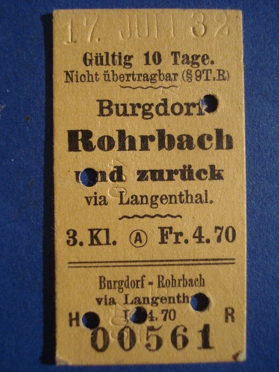 SBB - 17.7.1932 - BURGDORF - ROHRBACH - 3.Klasse | Kaufen auf Ricardo