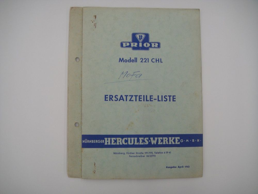 Ersatzteilliste Mofa, Hercules Prior | Acheter sur Ricardo
