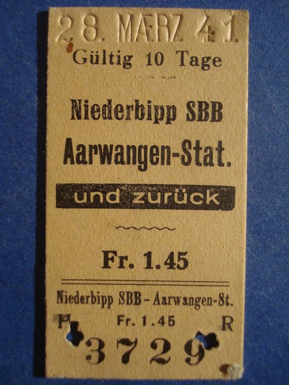 SBB - 28.3.1941 - "BIPPER LISI" - NIEDERBIPP SBB - AARWANGEN (Gebraucht) in Biel/Bienne für CHF ...