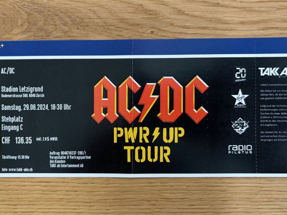 AC/DC KONZERT TICKET Zürich Stehplatz | Kaufen auf Ricardo