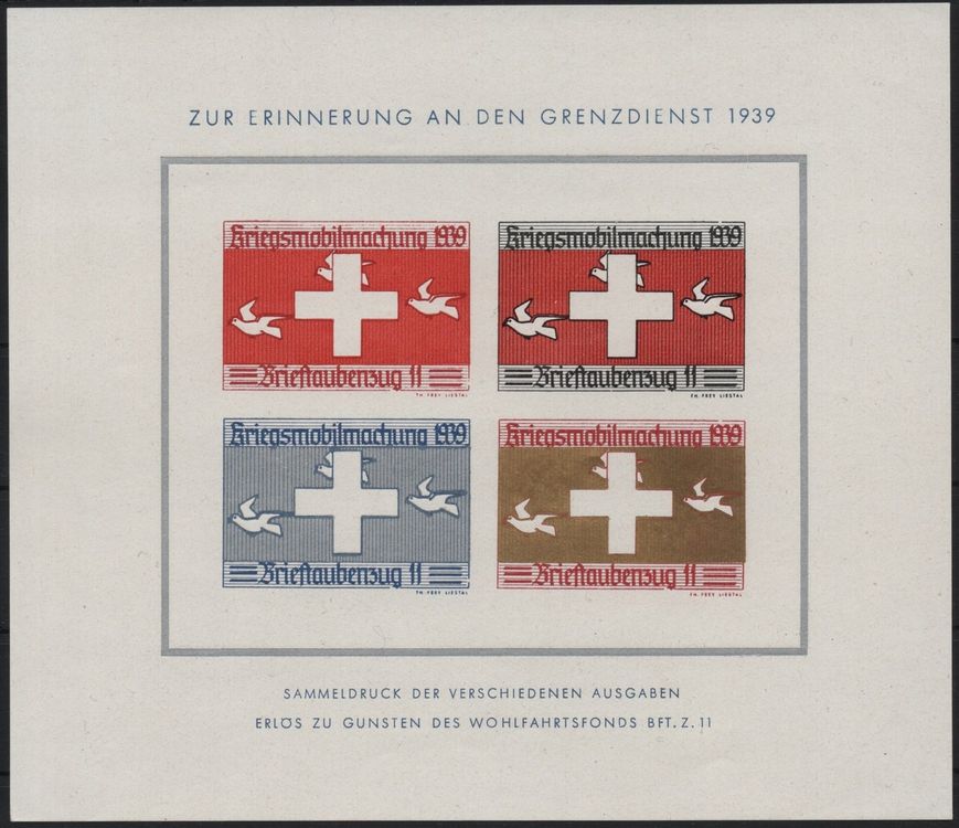 Brieftaubenzug 11 Block - Erinnerung an den Grenzdienst 1939 (Neu (gemäss Beschreibung)) in ...