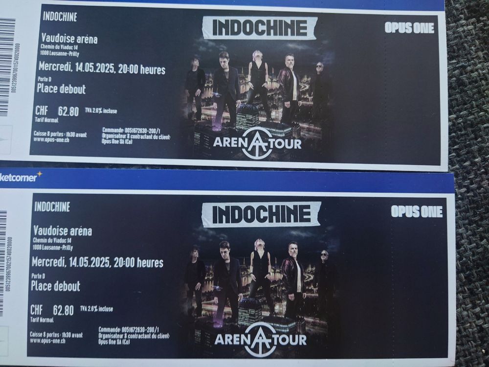 2x Billets Indochine, 14.05, debout, Vaudoise Arena Lausanne (Neu ...