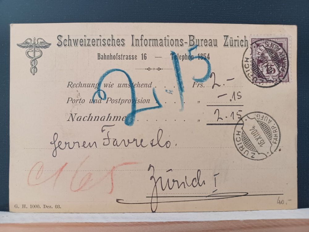 2 schöne Rasierklingenstempel Zürich 16.VII.1904 (Gebraucht) in Aarau Rohr für CHF 9 – mit ...