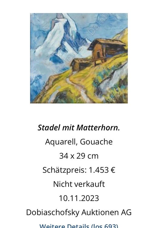Francois Gos Aquarell Stadel mit Matterhorn Zermatt Original (Neu (gemäss Beschreibung)) in ...