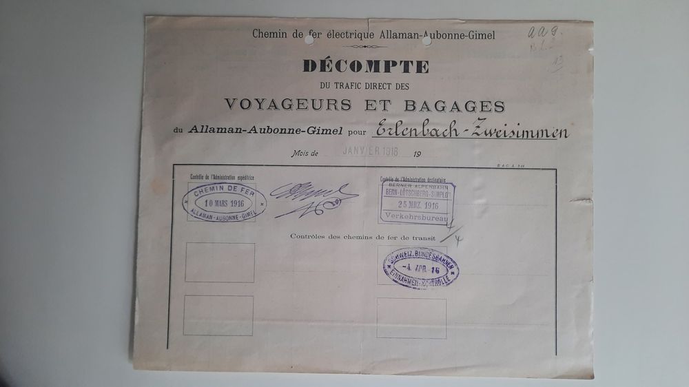 AAG Bahn, Voyageurs et Bagages, März 1916 (Gebraucht) in für CHF 15 ...
