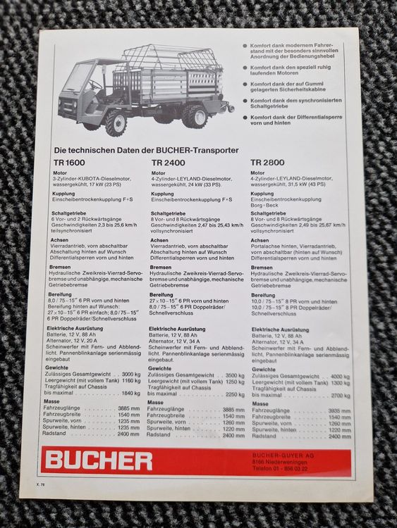 Original Prospekt Bucher Transporter TR 1600, 2400, 2800 (Gebraucht) in ...