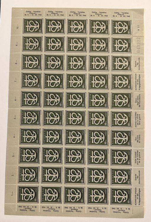 Bogen Briefmarken Sonder. für die Schw. Spende 50 stk. (Neu (gemäss ...