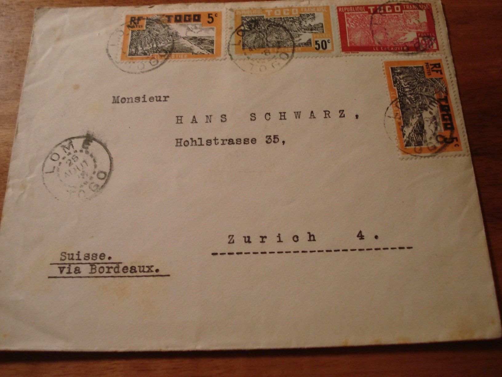 Brief Togo - Schweiz, 1928, bunt frankiert, RS Vignette (Gebraucht) in ...