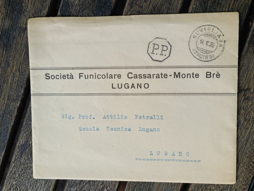 Brief / Societa Funicolare Cassarate - Monte Bre Lugano 1935 (Gebraucht ...