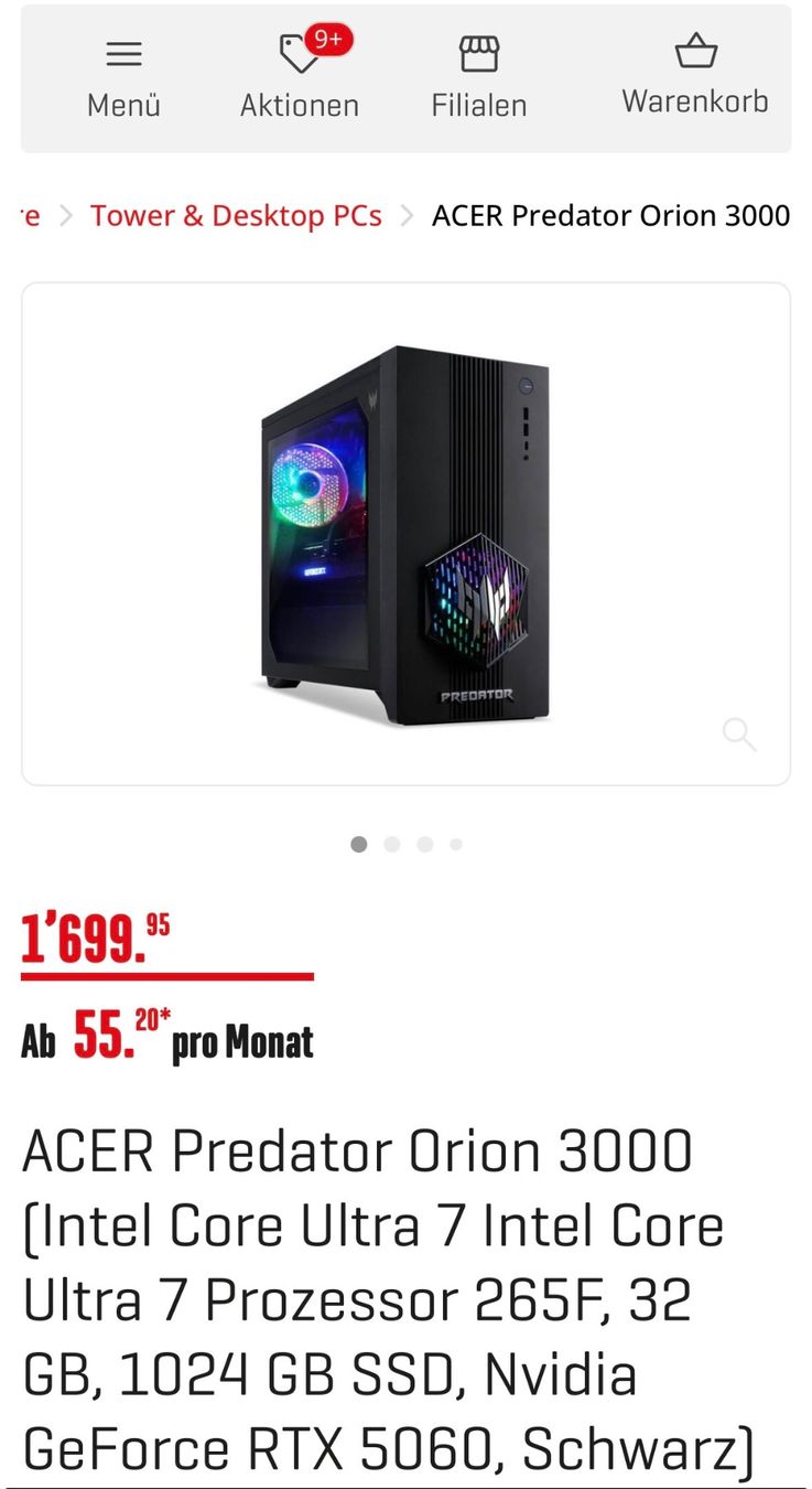 Gaming PC (Acer Predator Orion 3000) (Neu und originalverpackt) in Steckborn für CHF 800 – mit ...