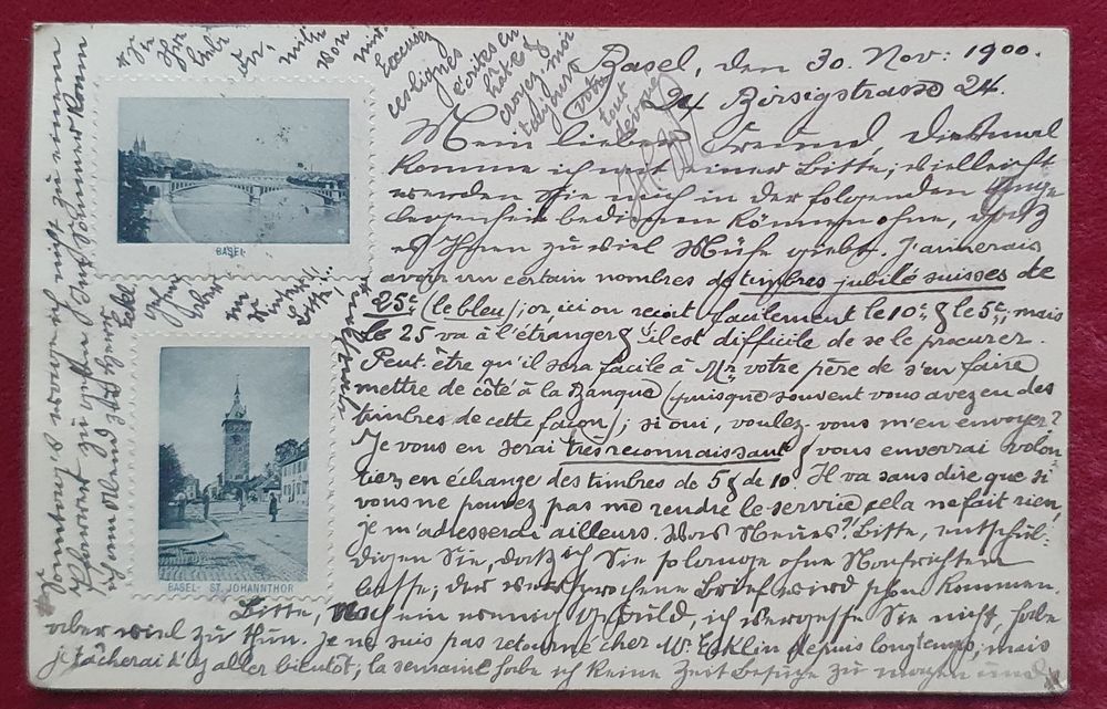 UPU Ganzsache 1900 mit zwei Vignetten von Basel (Gebraucht) in ...