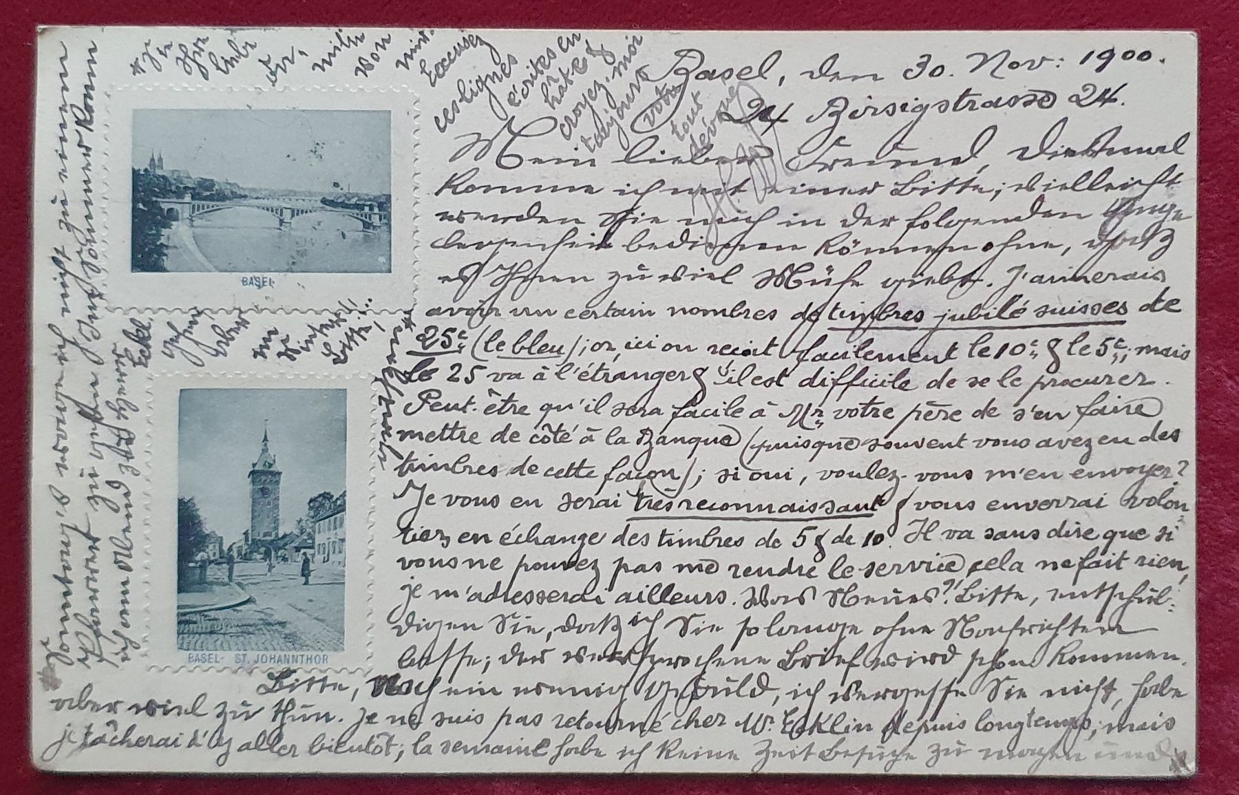 UPU Ganzsache 1900 mit zwei Vignetten von Basel (Gebraucht) in ...