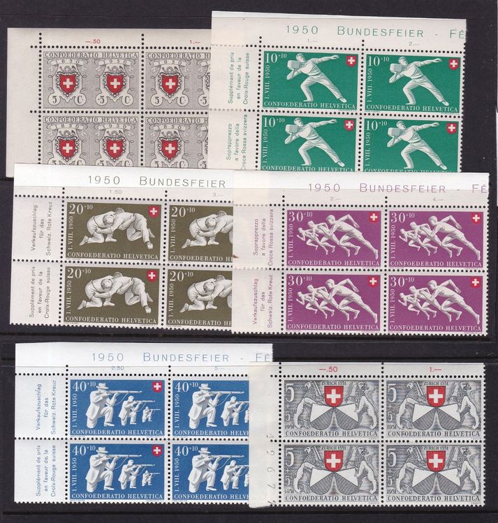 15 Stk. Postfrische Pro Patria Viererblocks, 1950-1952 (Gebraucht) in Münchwilen AG für CHF 20 ...