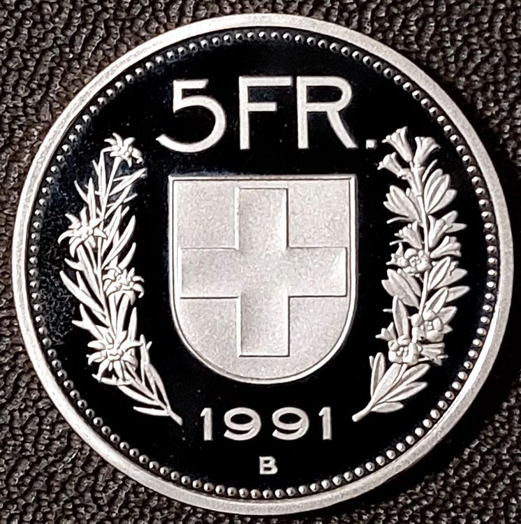5 Franken Schweiz 1991 pp "tiefe Randschrift" / aus Münzsatz (Neu (gemäss Beschreibung)) in Arch ...