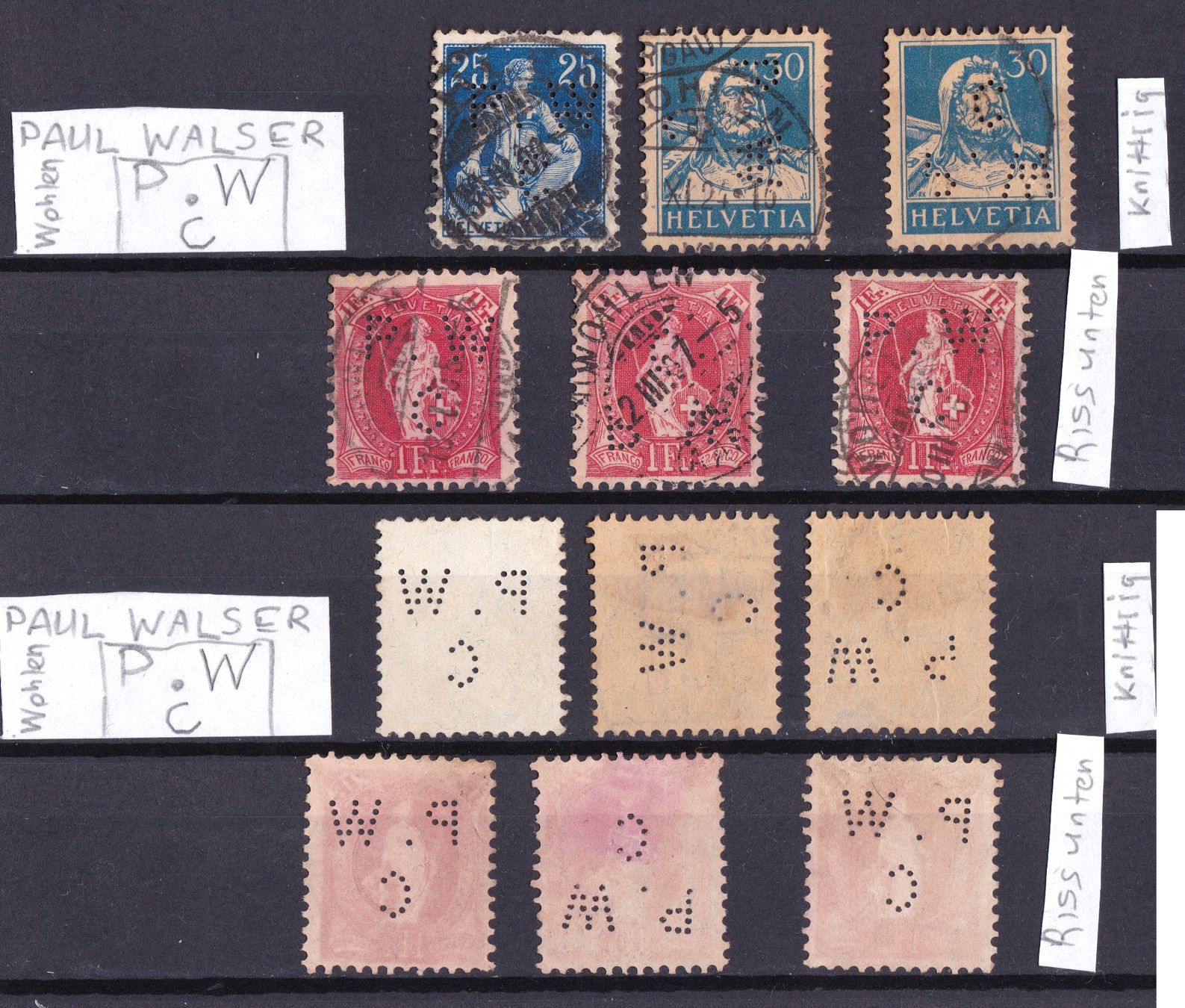 Perfin P . W C Paul Walser Wohlen, Stehende Helvetia + Tell (Gebraucht ...