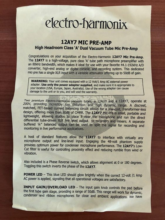 ELECTRO HARMONIX 12AY7 Mic-Pre Röhren-Mikrofon-Vorverstärker (Gebraucht ...