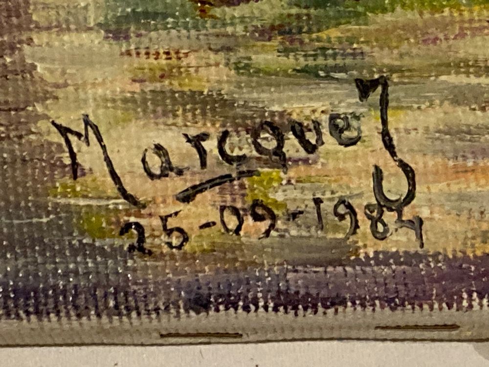 Marcque J. 1984 Landschaftsgemälde signiert mit Bücke, Bach | Kaufen ...