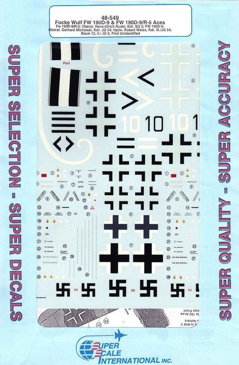 Super Scale Decals 48-549 "Focke Wulf Fw-190D-9" Aces (Neu und ...