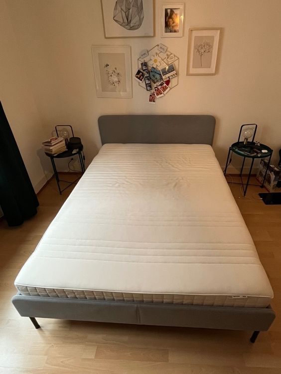 IKEA bed SLATTUM light grey, 140x200 cm + mattress MATRAND (Gebraucht ...