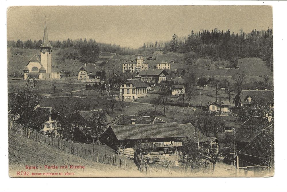 Spiez (BE) Dorfpartie mit Kirche - Wohnhäuser - um 1910 | Kaufen auf Ricardo