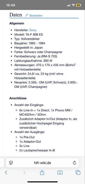 Sony TAF-808ES die Vollverstärker HiFi Legende (Gebraucht) in Möhlin ...