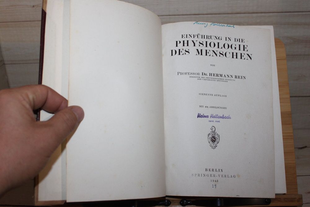 Einführung in die Physiologie des Menschen -Rein 1943 (Gebraucht) in Kaden für CHF 36 – mit ...