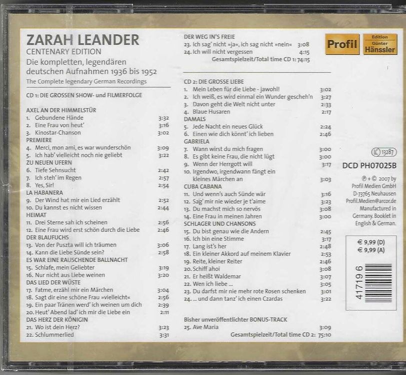 Zarah Leander - The Complete Legendary German Recordings 193 (Neu und ...
