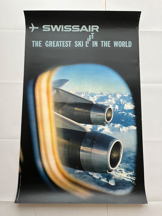 Swissair Plakat affiche poster 1961 Manfred Bingler Ski-Lift (Gebraucht ...