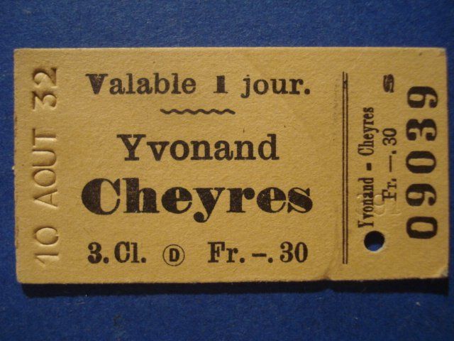 SBB - 10.8.1932 - YVONAND - CHEYRES - 3.Classe (Gebraucht) in Biel ...