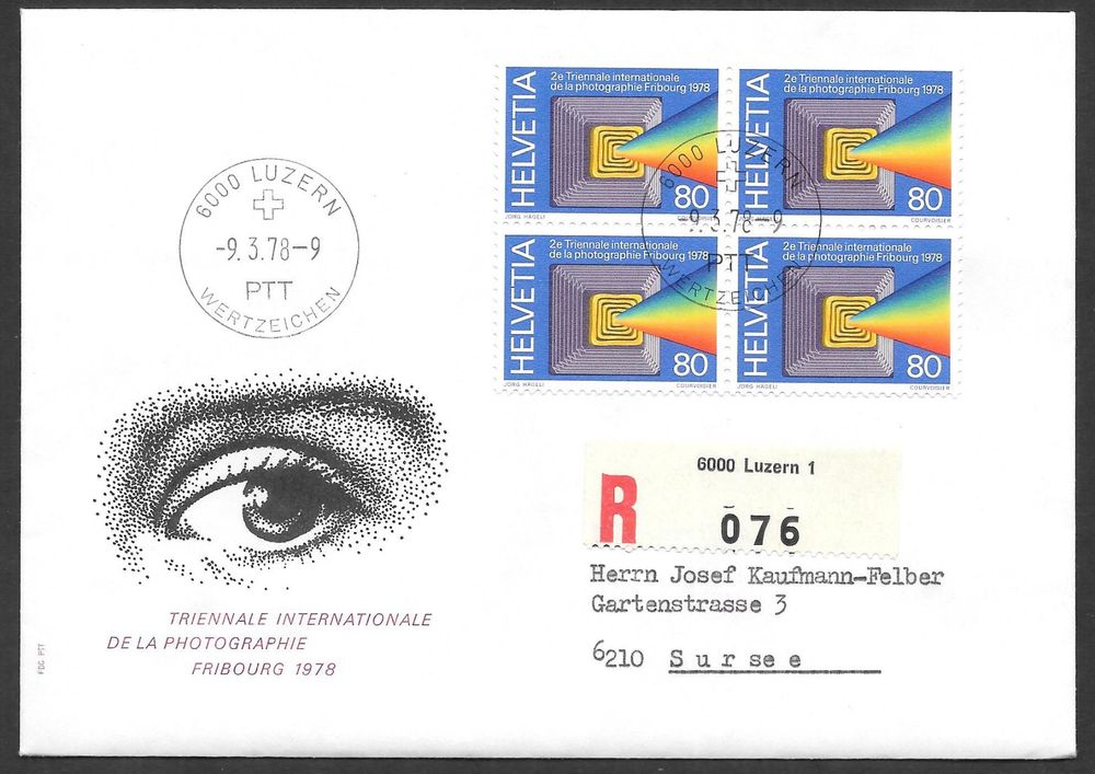 R-FDC Nr. 606 Viererblock Photoapparat ET Luzern 9.3.1978 (Neu (gemäss Beschreibung)) in Olten ...