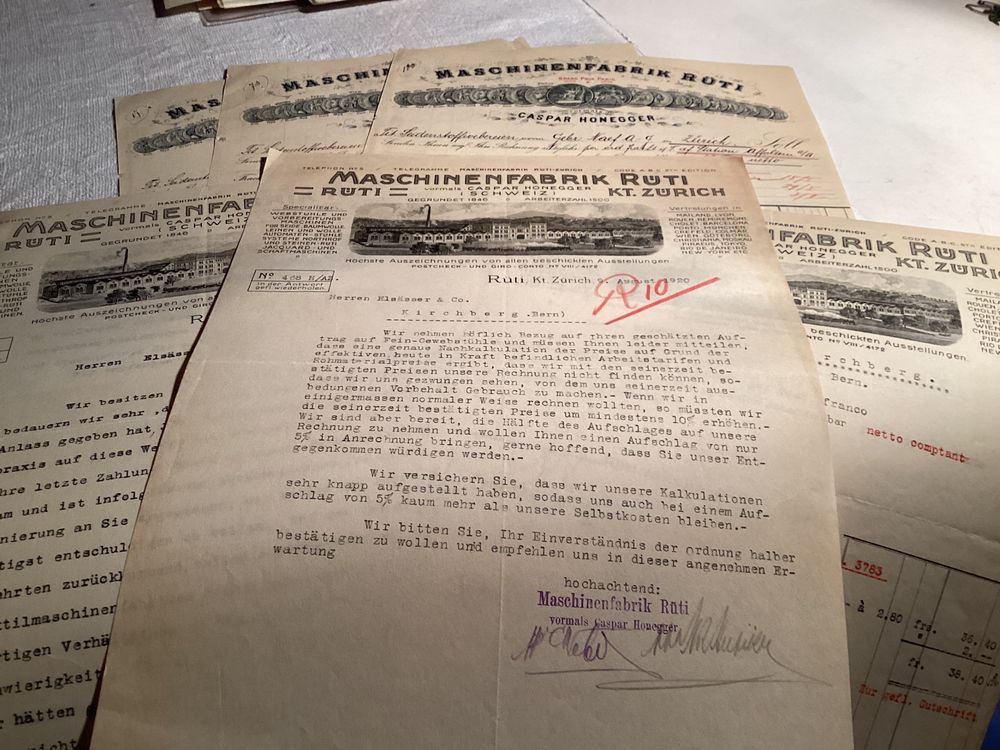RÜTI MASCHINENFABRIK 8 documents 1905 A 1922 | Kaufen auf Ricardo