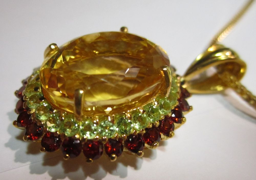 NEU vergold. Silberanhänger natürl. Citrin, Peridot, Granat (Neu und ...