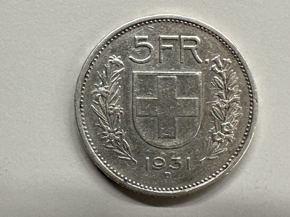 Abart 5 Fr. Silber Schweiz 1931 13 Sterne über Kopf (Gebraucht) in Herisau für CHF 16 – mit ...