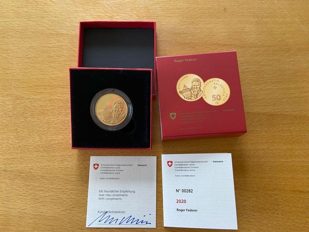 Roger Federer Goldmünze 50CHF signiert (Neu und originalverpackt) in ...