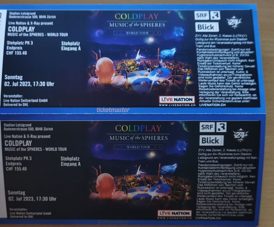 Coldplay Tickets - 2 x Stehplatz 02.07.2023 - Zürich | Kaufen auf Ricardo