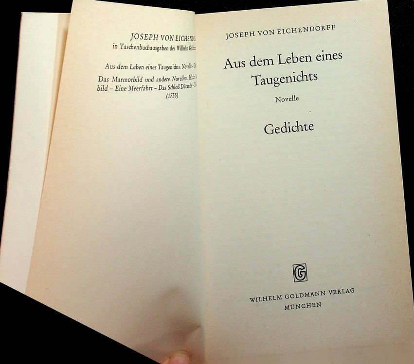 J. Eichendorff Aus dem Leben eines Taugenichts / + Gedichte (Gebraucht) in Reitnau für CHF 2.5 ...