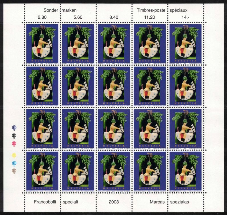 2003, Abart 1105.Ab "Schnee" 20 Stk im Bogen, Kat. 2'500.- (Neu (gemäss ...