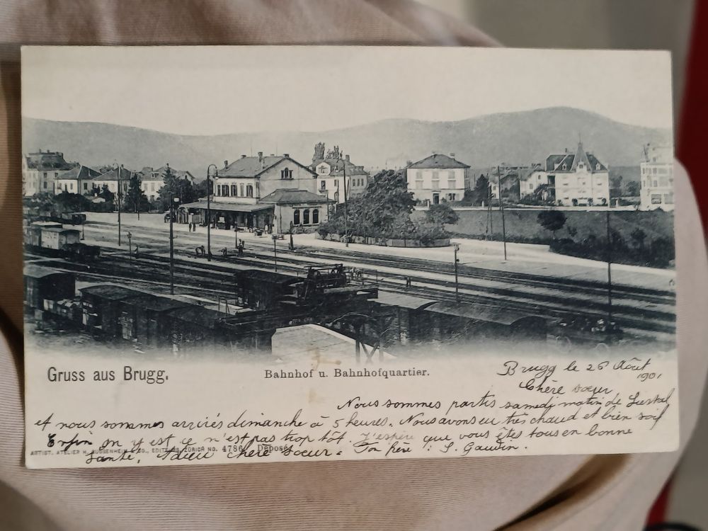 Alte PK / Gruss aus Brugg - Bahnhof / gelaufen 1901 (Gebraucht) in Brugg AG für CHF 15 – mit ...