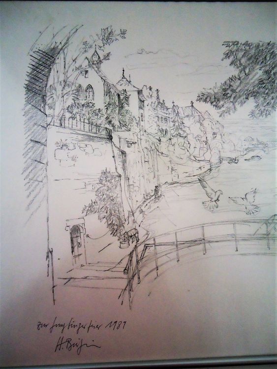 ZEICHNUNG VON H. BÜRGIN 89 /BLICK AUF DIE BASLER RHEINBRÜCKE (Gebraucht) in Basel für CHF 20 ...
