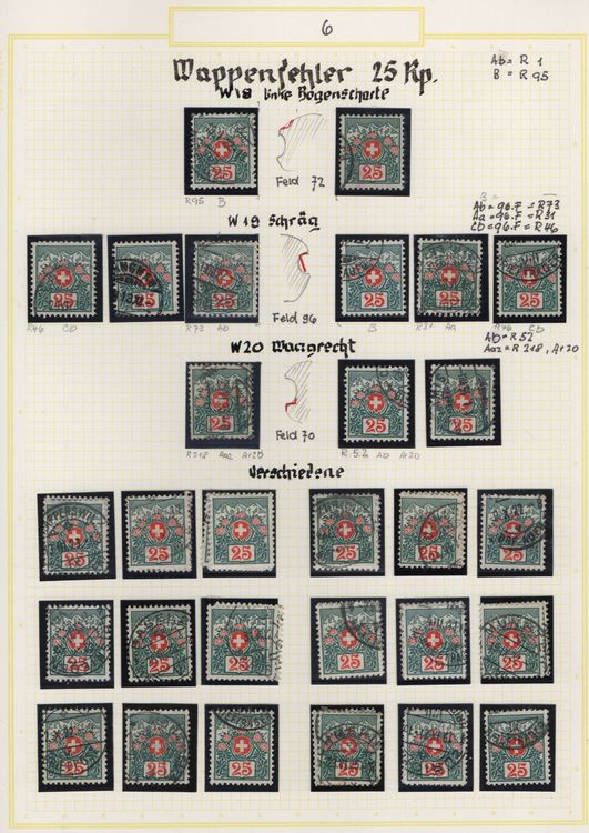 25 Rp. Portomarken auf Albumblatt - 42 Plattenfehler (Gebraucht) in Eglisau für CHF 21 – mit ...