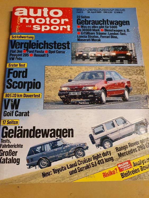 AMS 9/85 Range Rover 280 GE Unimog Uno R5 205 Corsa Polo xx (Gebraucht ...