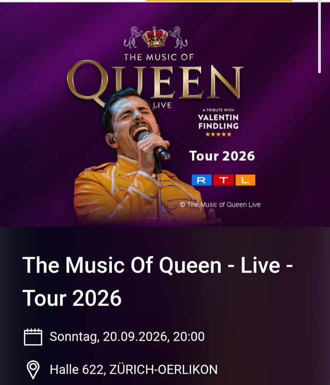 The Music Of Queen Live Tour 2026 Zürich Sitzplatz Block 1 (Neu und ...