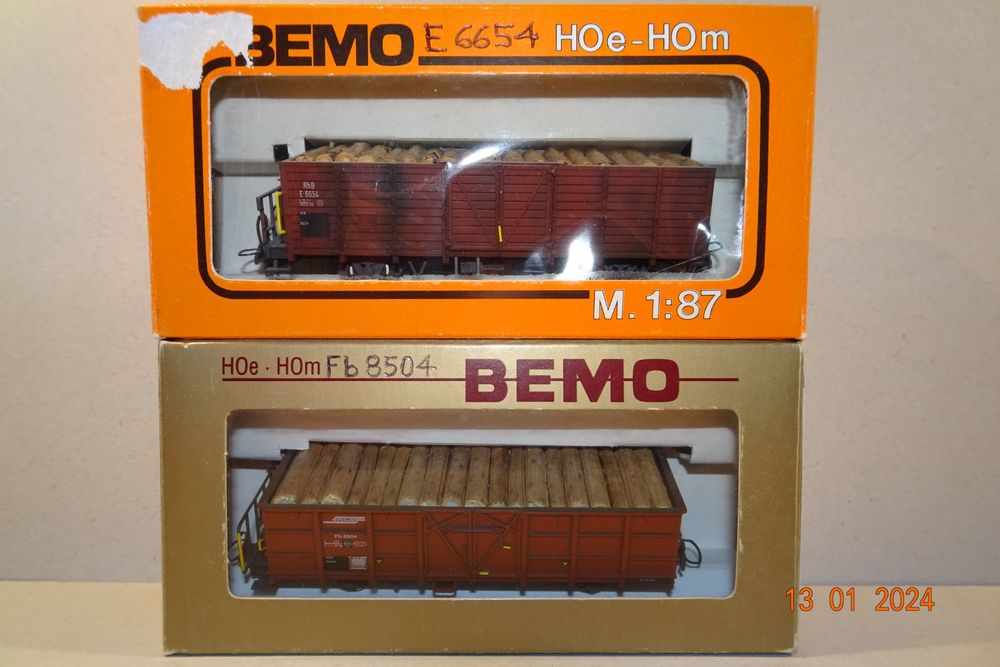 1 lot de wagons Bemo HOm RhB E 6654 et Fb 8504 (Neu (gemäss ...