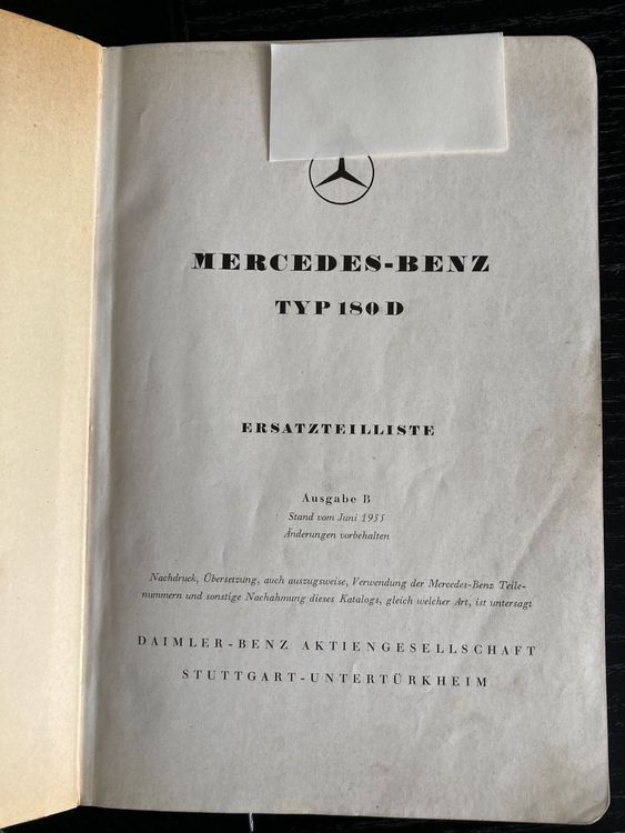 Mercedes-Benz TYP 180 D Ersatzteilliste Oldtimer Rarität (Gebraucht) in ...