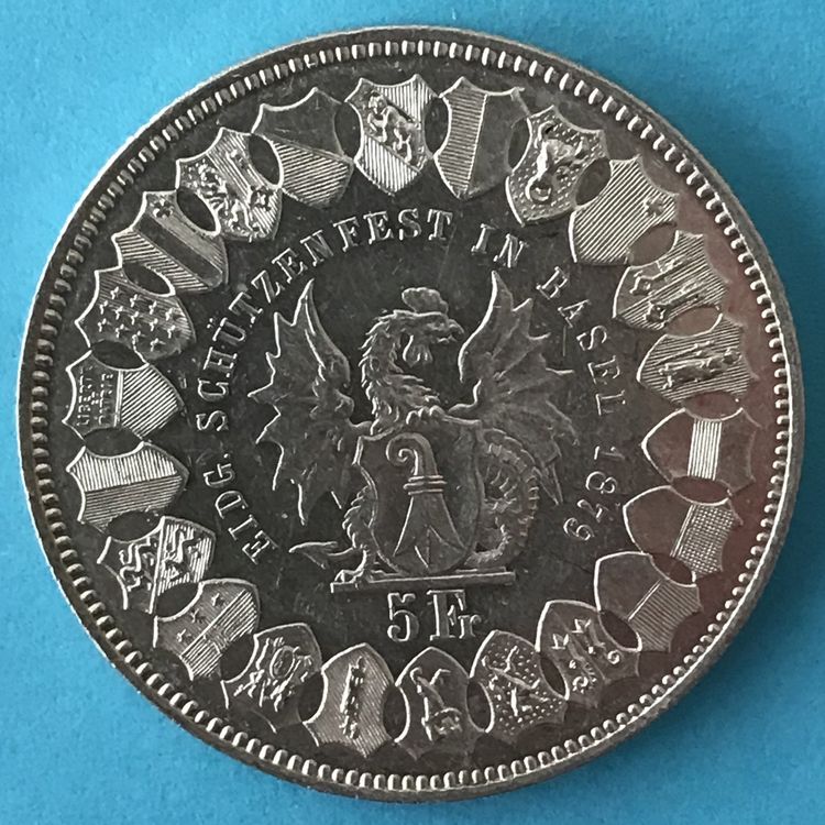 schöner Schweizer Silber 5 Franken-Schützentaler Basel 1879 (Gebraucht) in Zürich für CHF 85 ...